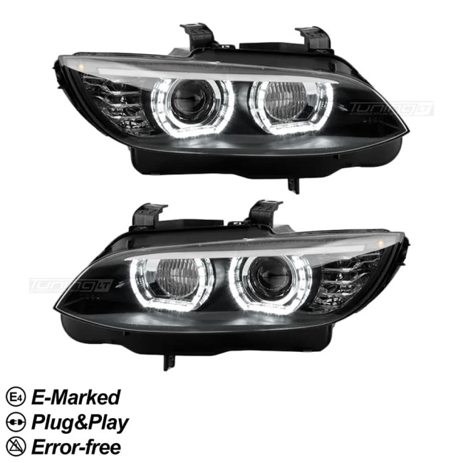 For BMW E92 / E93 Headlights set with 3D LED White Angel Eyes