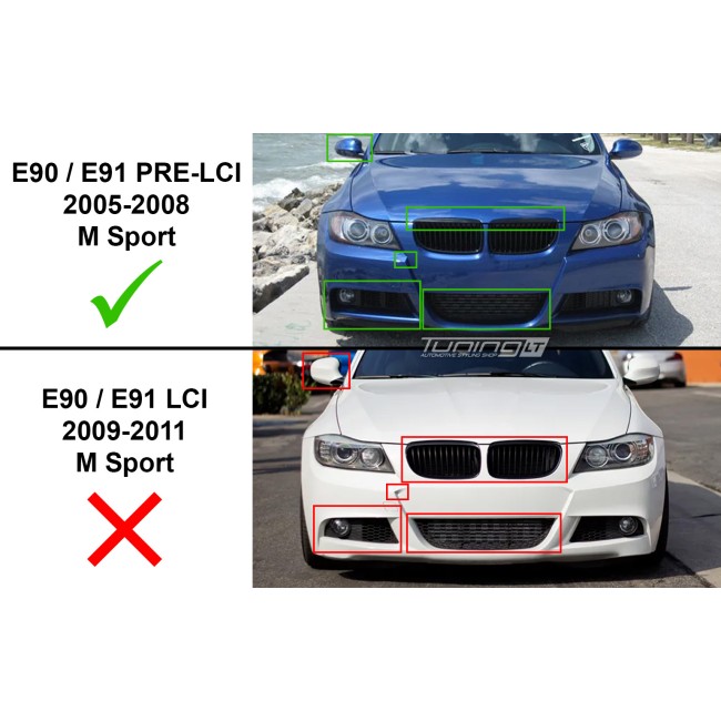 For BMW E90 E91 PRELCI Front M-Sport bumper Spoiler, glossy black