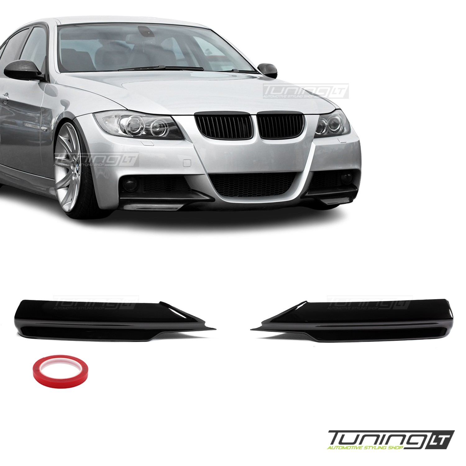For BMW E90 E91 PRELCI M-Sport Bumper Splitters, glossy black