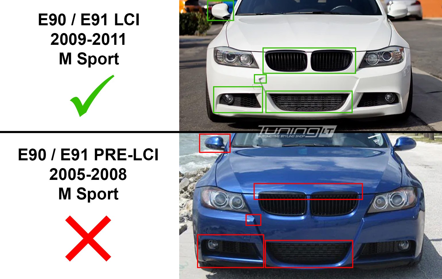 BMW E90, E91 LCI Spliteriai M Sport bamperiui, juodi blizgūs