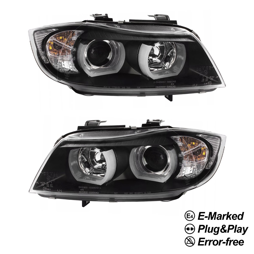 For BMW E90 / E91 Headlights set, DTM LED Angel Eyes, halogen