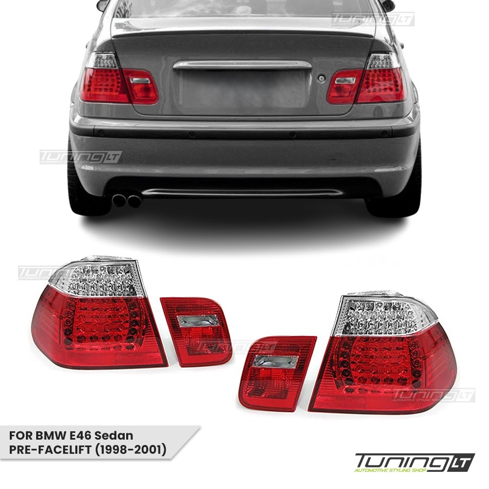 For BMW E46 pre-facelift sedan LED Tail Lights set, clear + red