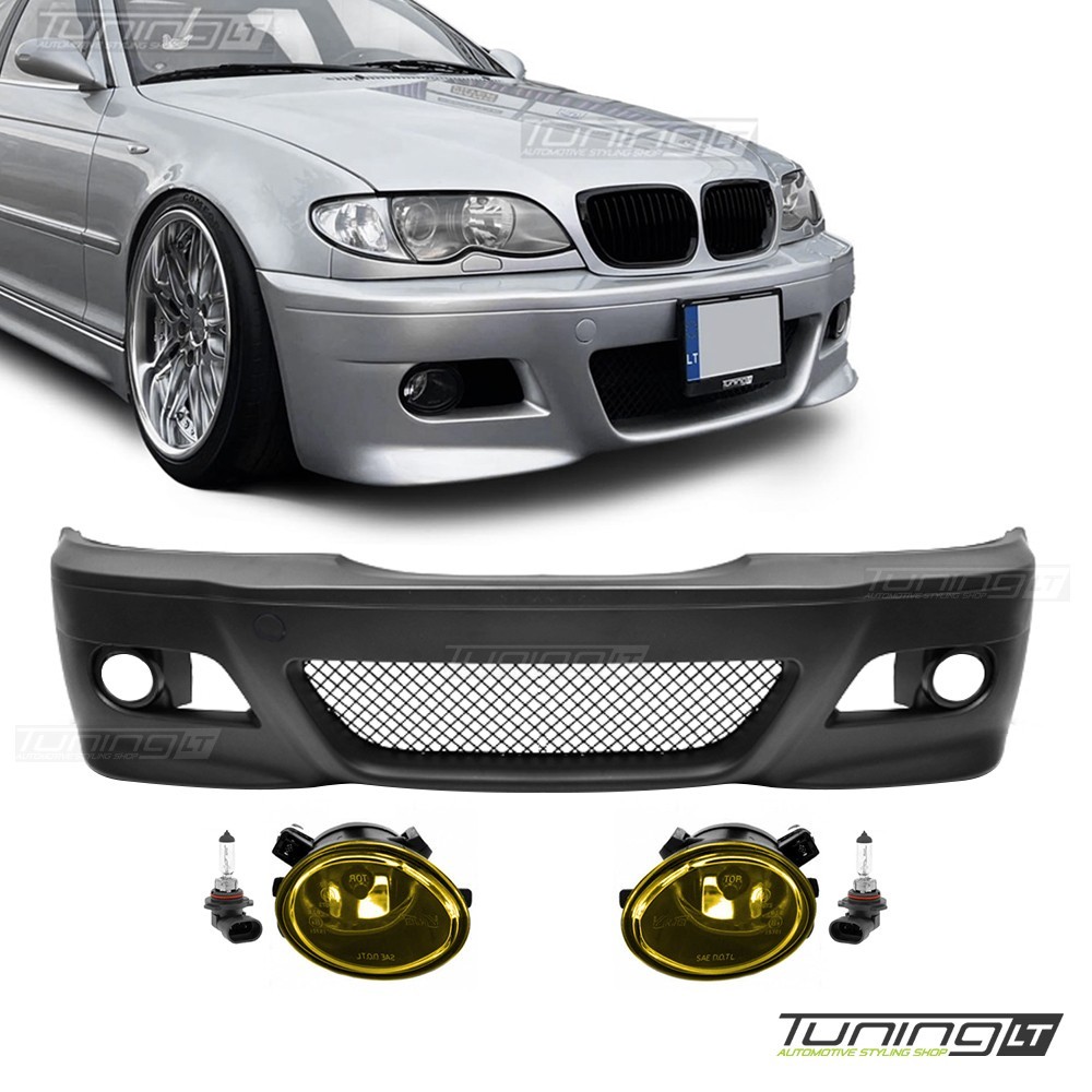 For BMW E46 M3-style Front Bumper with yellow fog lights