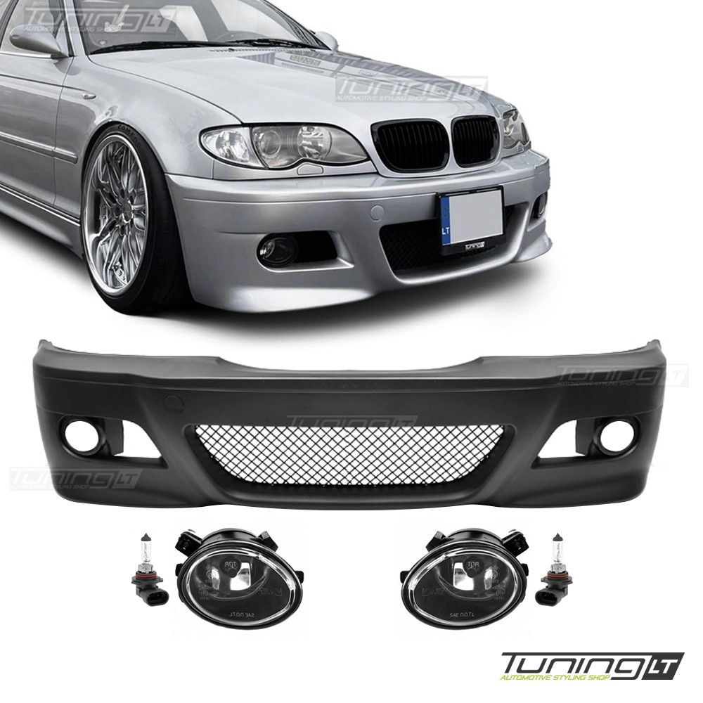 For BMW E46 M3-style Front Bumper with clear fog lights