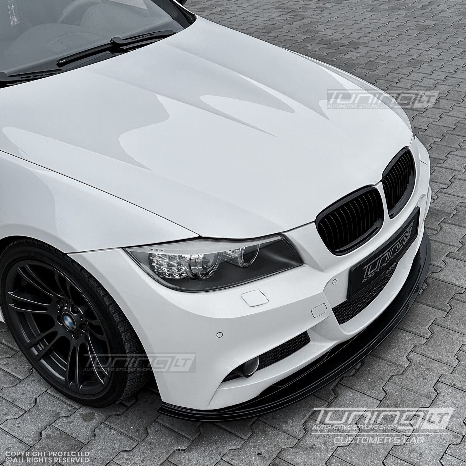 For BMW E90 E91 LCI Front M-Sport bumper Spoiler, glossy black