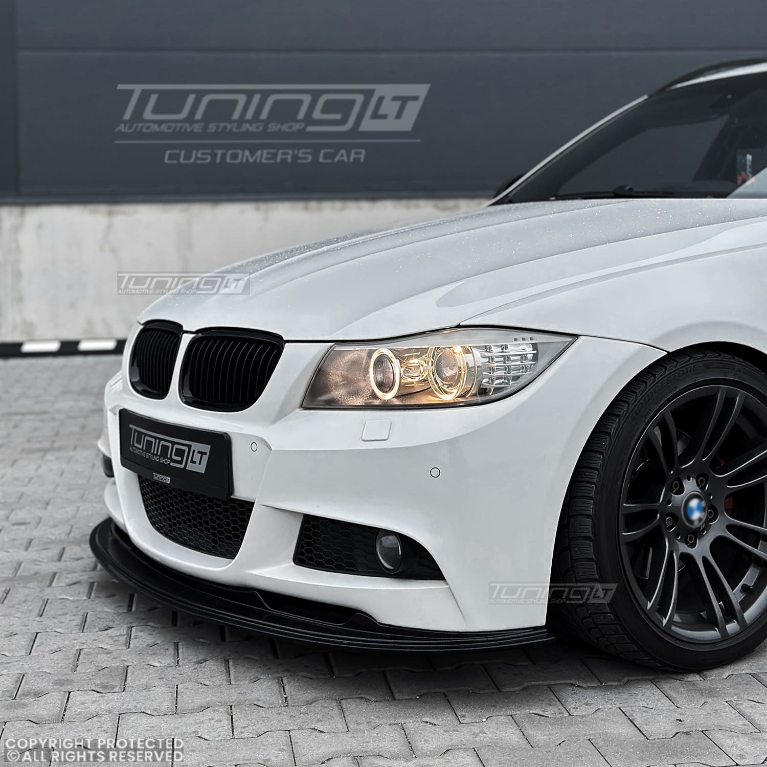 For BMW E90 E91 LCI Front M-Sport bumper Spoiler, glossy black