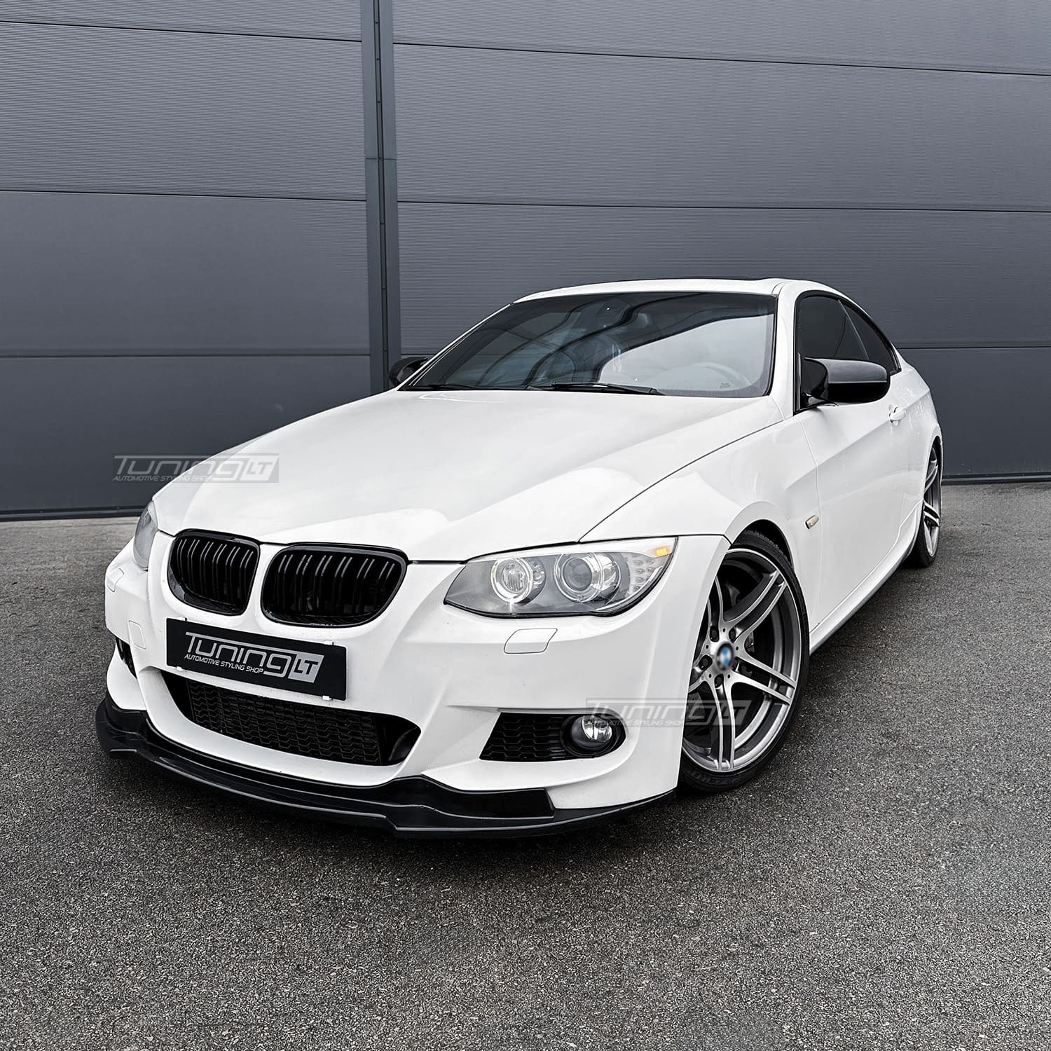 BMW E92 LCI with our Front Bumper Splitter, Kidney Grille, M Mirror Covers